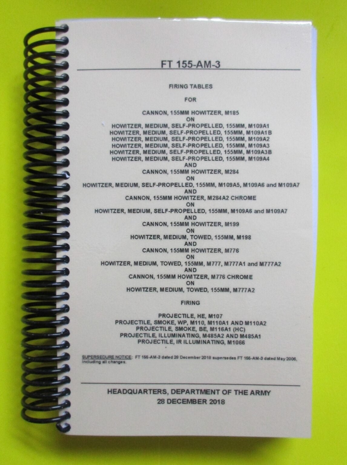 FT 155-AM-3 Firing Tables – 2018 – BIG size – My Army Publications